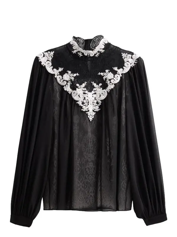 Kobi Halperin Teagan Lace-embroidered Blouse - Black