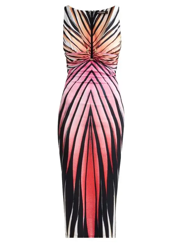 Roberto Cavalli Printed V-neck Midi Dress - Coral