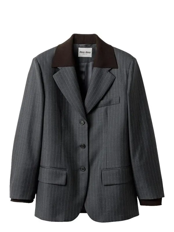 Miu Miu Single-breasted Pinstripe Jacket - Grey