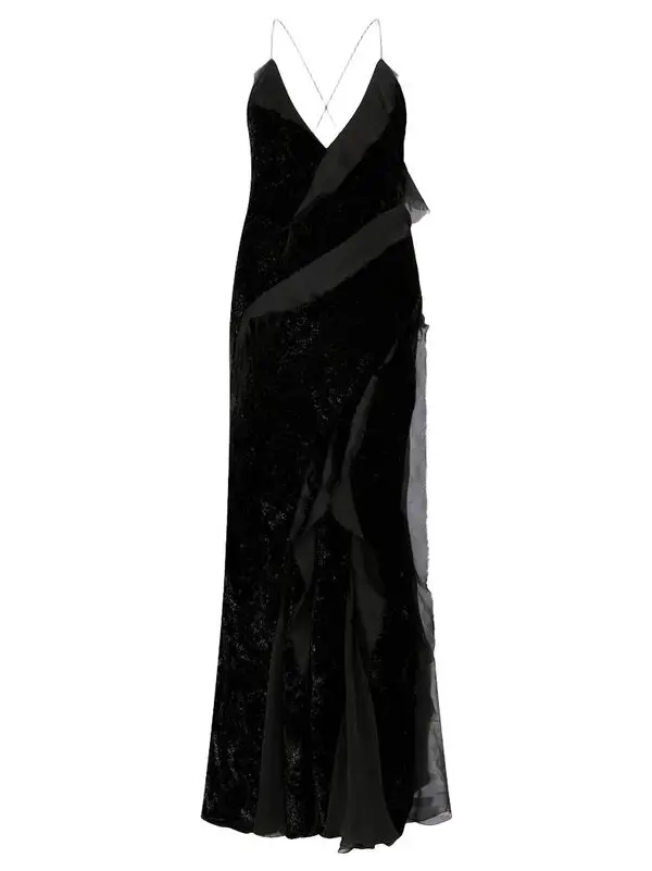 Roberto Cavalli Ruffle Open Crisscross Back Gown - Black