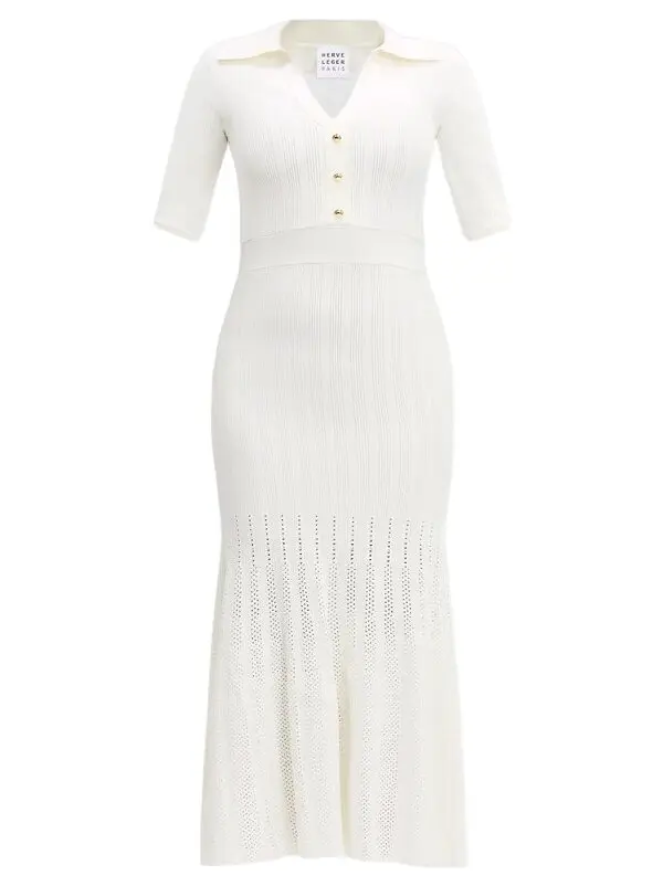 Herve Leger Adele Rib-knit Midi-dress - Alabaster
