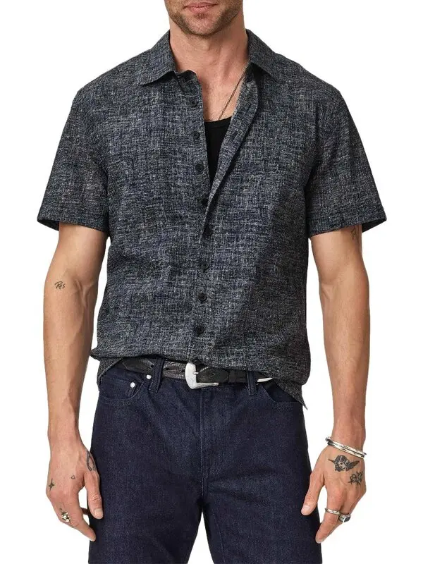 John Varvatos Malon Cotton Seersucker Shirt - Navy