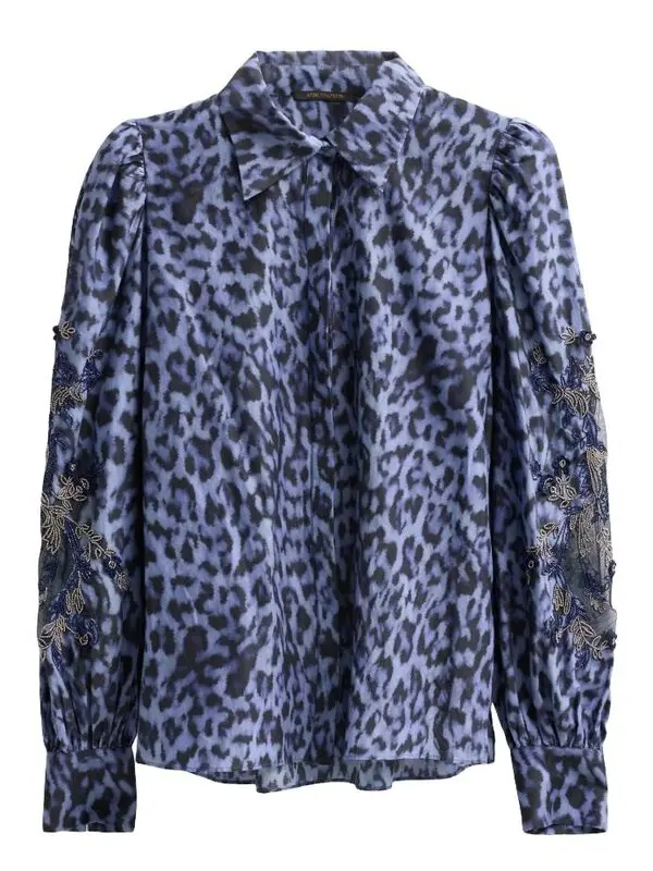 Kobi Halperin Lizzie Leopard Cotton-silk Blouse - Skyline Multi