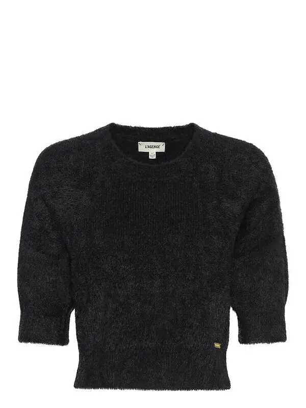 L'Agence Guinevere Crop Fuzzy Knit Crewneck Sweater - Black