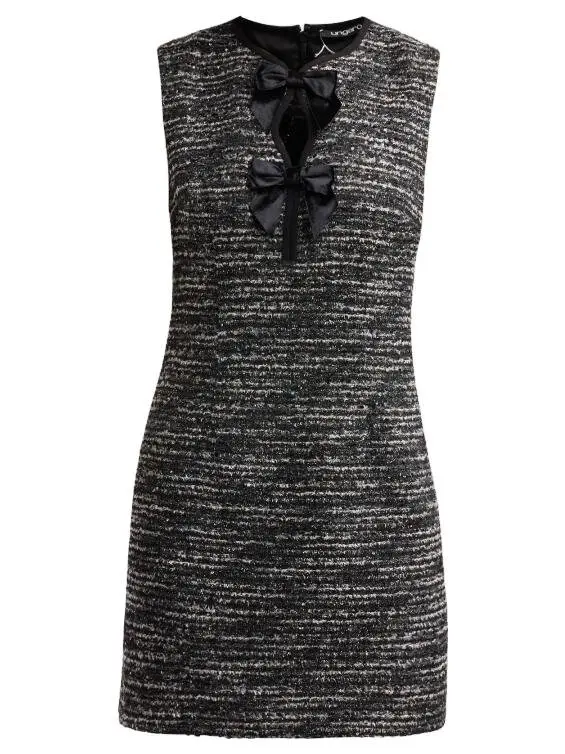 UNGARO Eliza Bow Tweed Mini Dress - Black Multi
