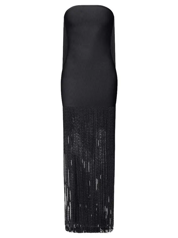 Herve Leger The Briar Strapless Fringe Gown - Black