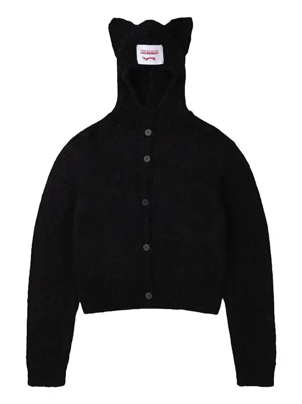 CHARLES JEFFREY Ears Balaclava Wool-blend Cardigan - Black