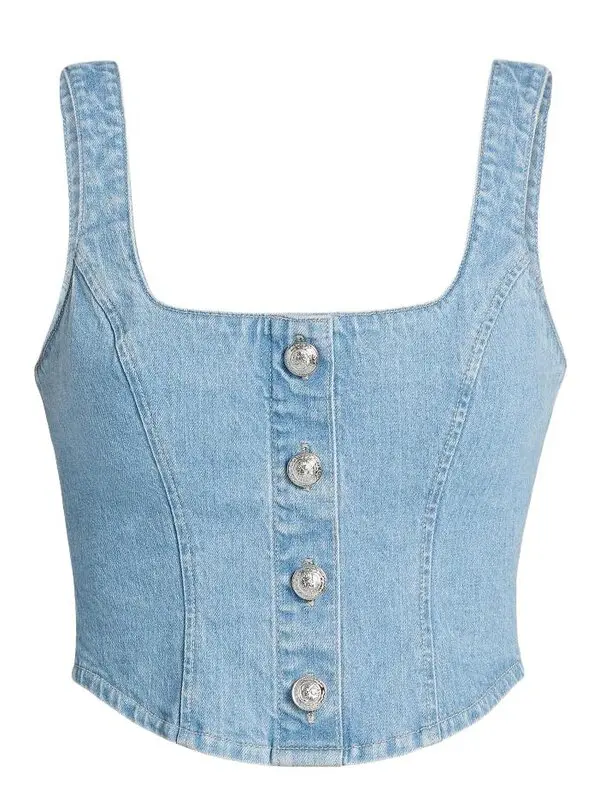 L'Agence Saga Denim Button-front Tank - Olvera