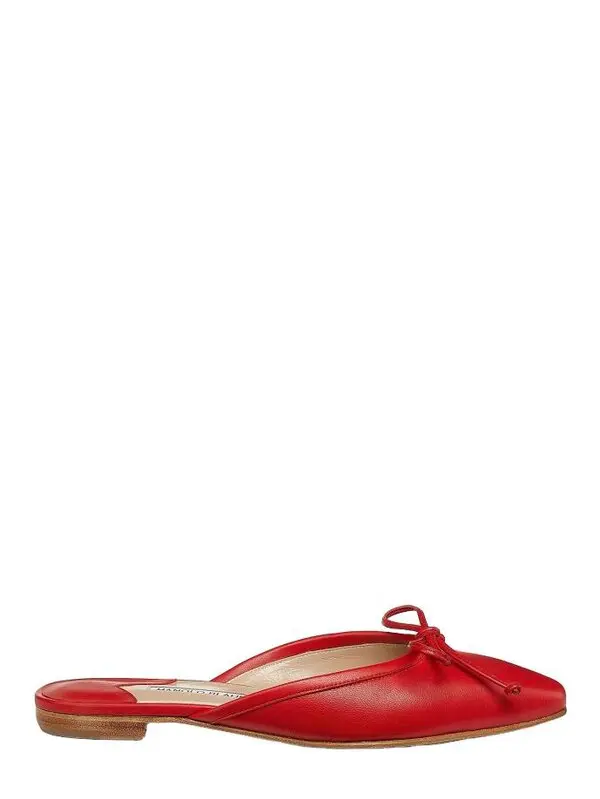 Manolo Blahnik Ballerimu Bow-detailed Leather Flat Mules - Red