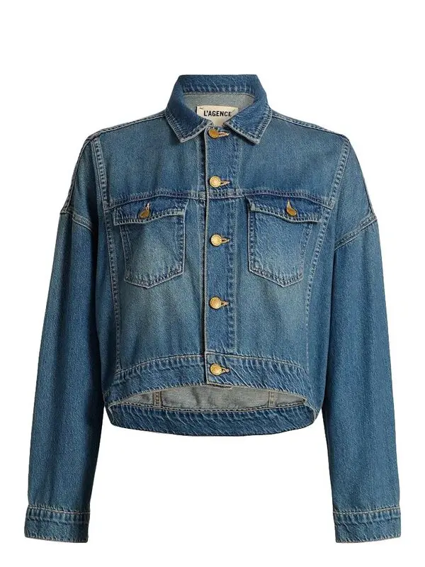 L'Agence Vianney Hi-lo Cropped Denim Jacket - Fargo