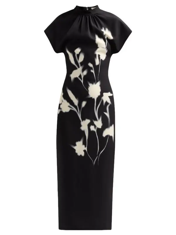 Lela Rose Stella Floral Crepe Midi-dress - Black