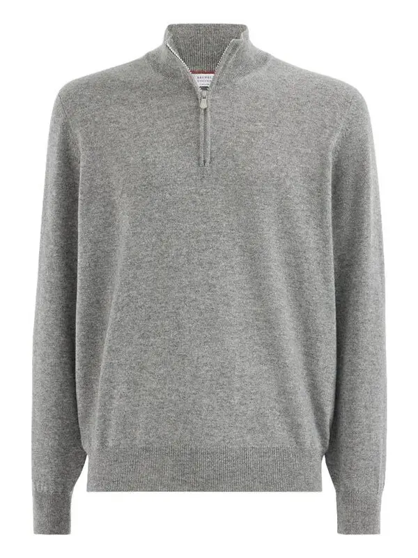 Brunello Cucinelli Cashmere Sweater With Half Zip - Medium Grey