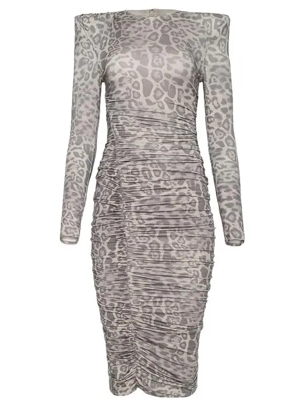 L'Agence Paityn Leopard Print Ruched Sheath Dress - Grey Multi Patch Leopard