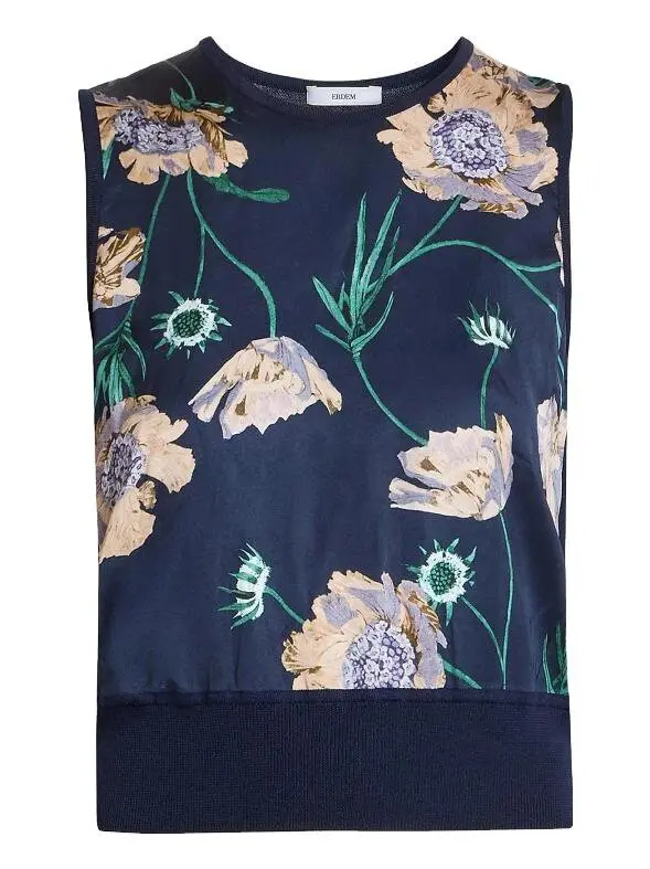 Erdem Flower Wool Knit Sleeveless Top - Navy