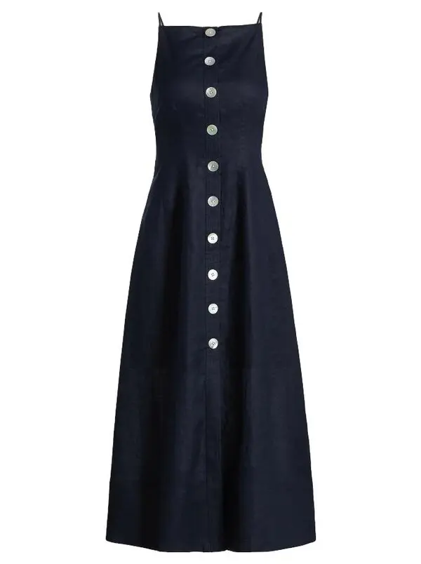 Veronica Beard Georges Linen Button-front Midi-dress - Navy