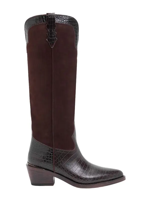 Partlow Mira 55mm Croc-embossed Leather Knee-high Boots - Moro