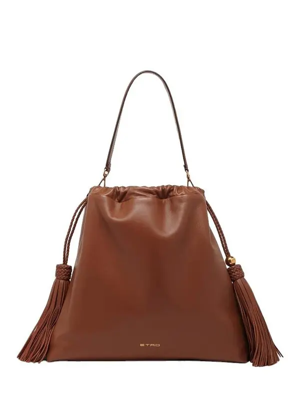 Etro Kalispera Large Leather Shoulder Bag - Walnut