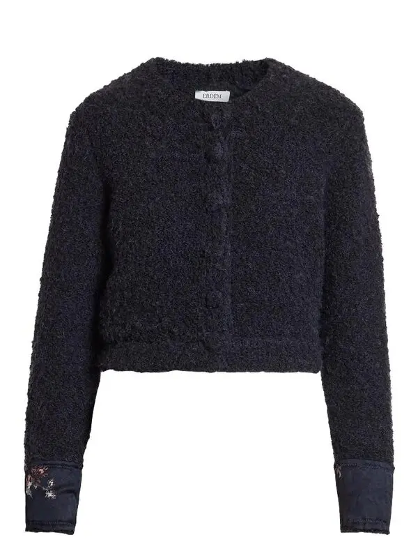 Erdem Bouclé Wool-alpaca-blend Crewneck Cardigan - Black