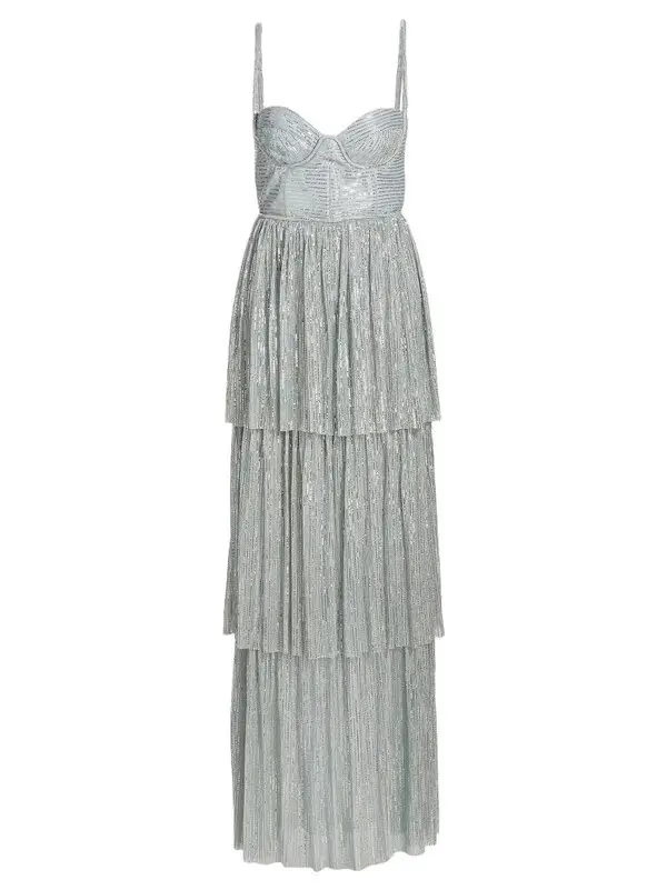 SABINA MUSAYEV Altair Sequined Tiered Dress - Sky Silver