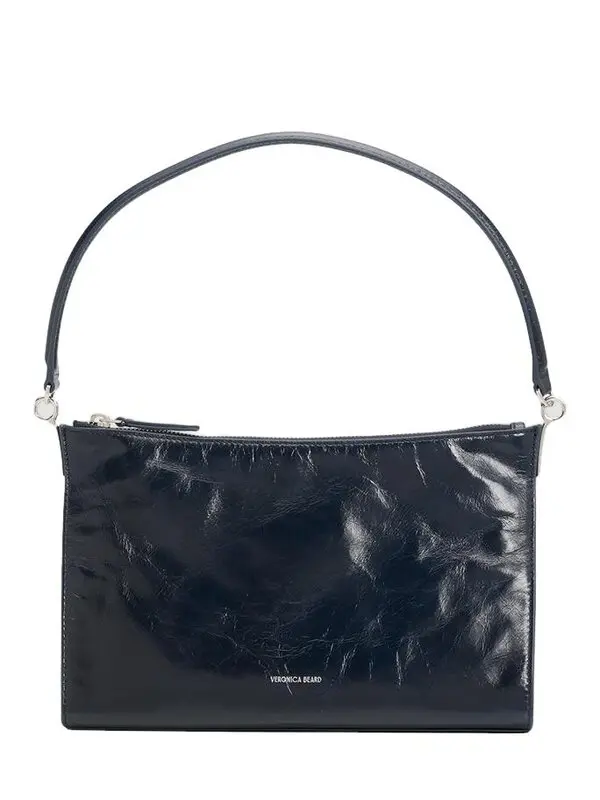 Veronica Beard Small Crinkle Leather Shoulder Bag - Navy