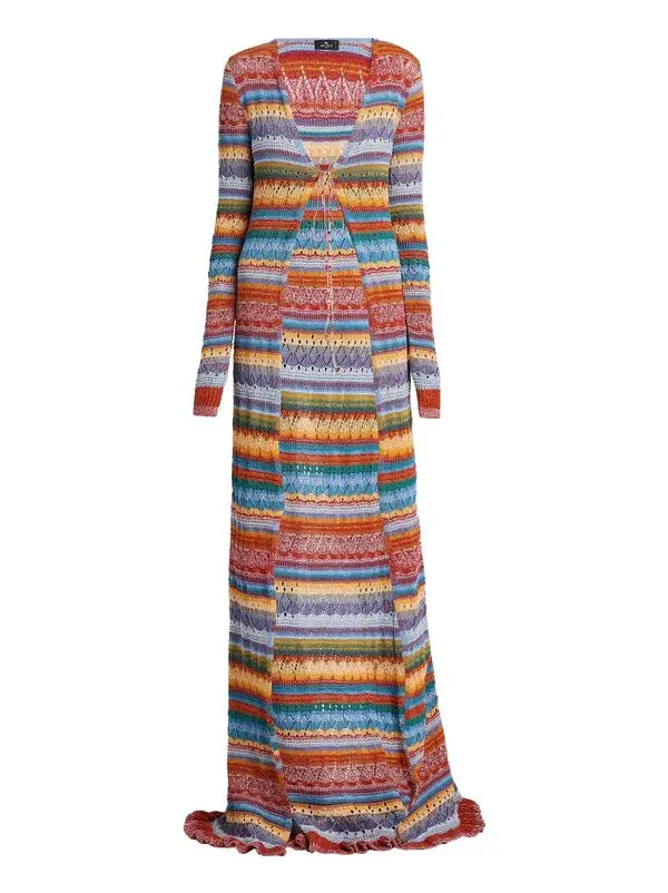 Etro Striped Open-knit Cotton Long Cardigan - White Multi