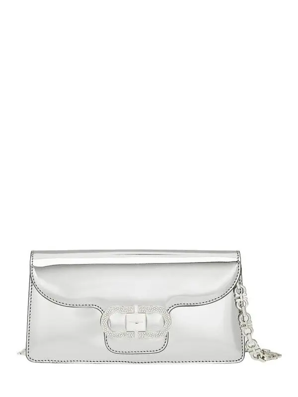 FERRAGAMO Mini Gancini Leather Shoulder Bag - Argento