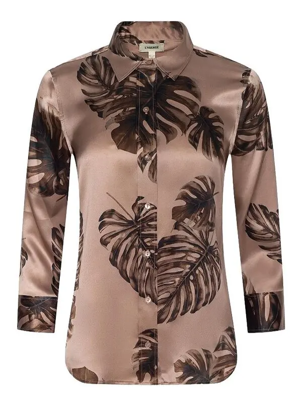 L'Agence Dani Floral Silk Shirt - Hazelnut Multi Large