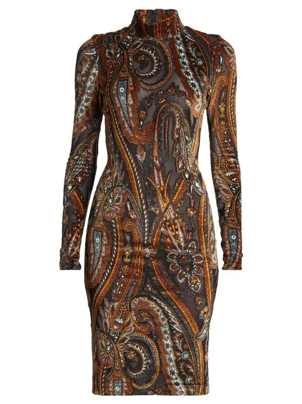 Etro Velvet Paisley Sheer Knee-length Dress - Multi