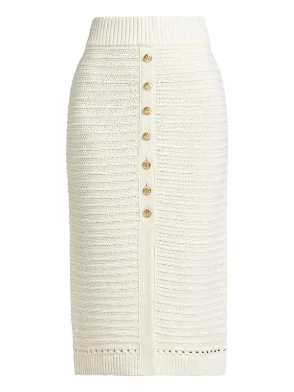 TOCCIN Tani Cotton Knit Button-front Midi-skirt - Ivory