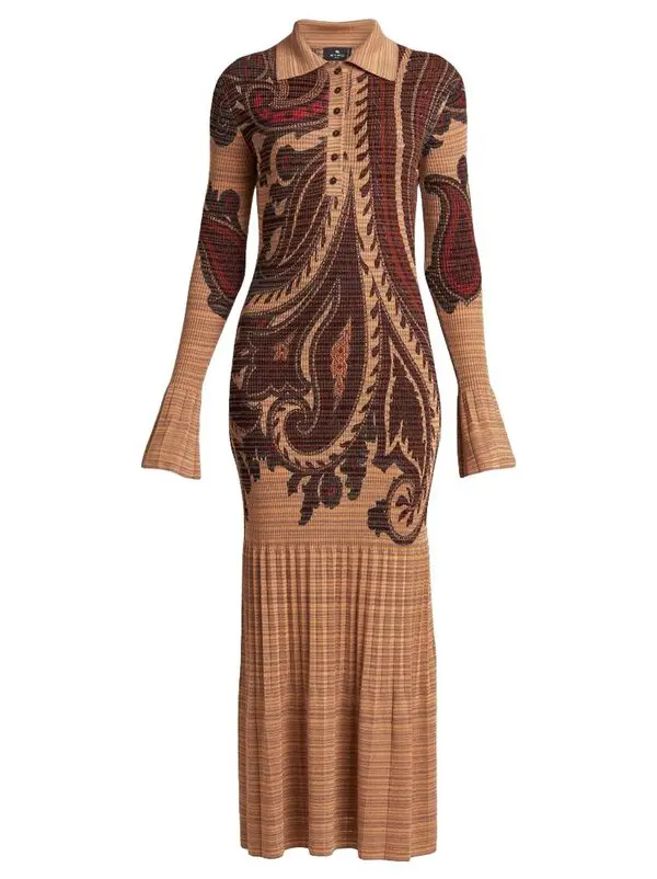 Etro Stamped Paisley Knit Polo Maxi Dress - Multi