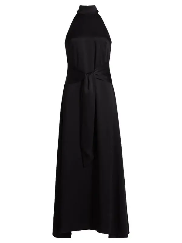 TOCCIN Jocelyn Satin Tie- Front Maxi Dress - Jet