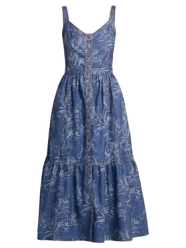Etro Paisley Denim Midi Dress - Blue