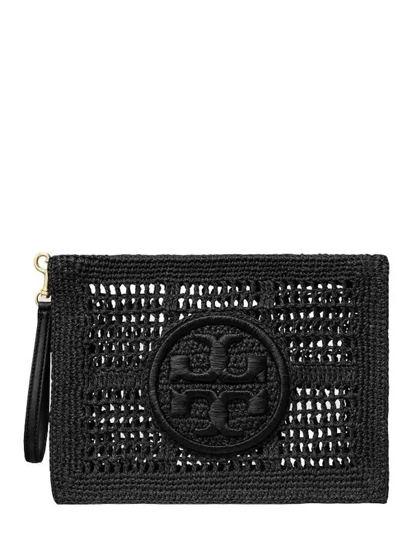 Tory Burch Ella Crocheted Raffia Pouch - Black