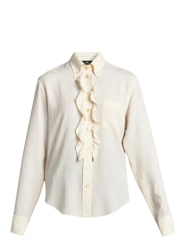 Etro Ruffle Placket Silk-blend Shirt - Beige