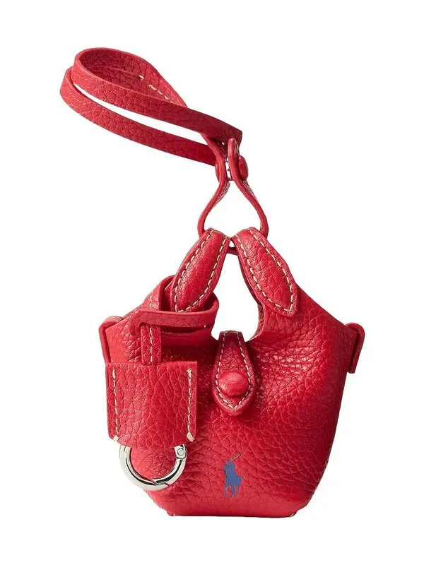 Polo Ralph Lauren Shiny Drum Pebbled Leather Bag Charm - Cherry