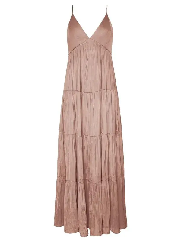 L'Agence Lua Tiered Satin Maxi Dress - Hazelnut