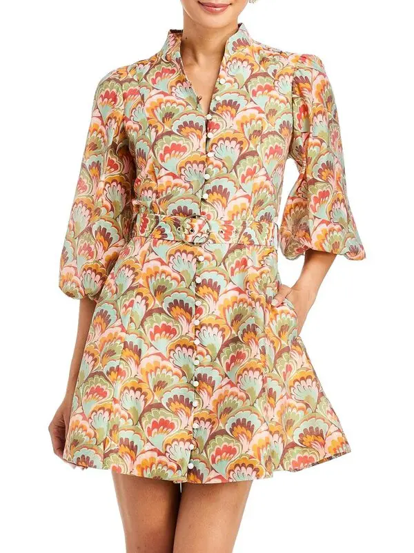 Mestiza New York Valencia Abstract Organza Belted Minidress - Marbled Multi