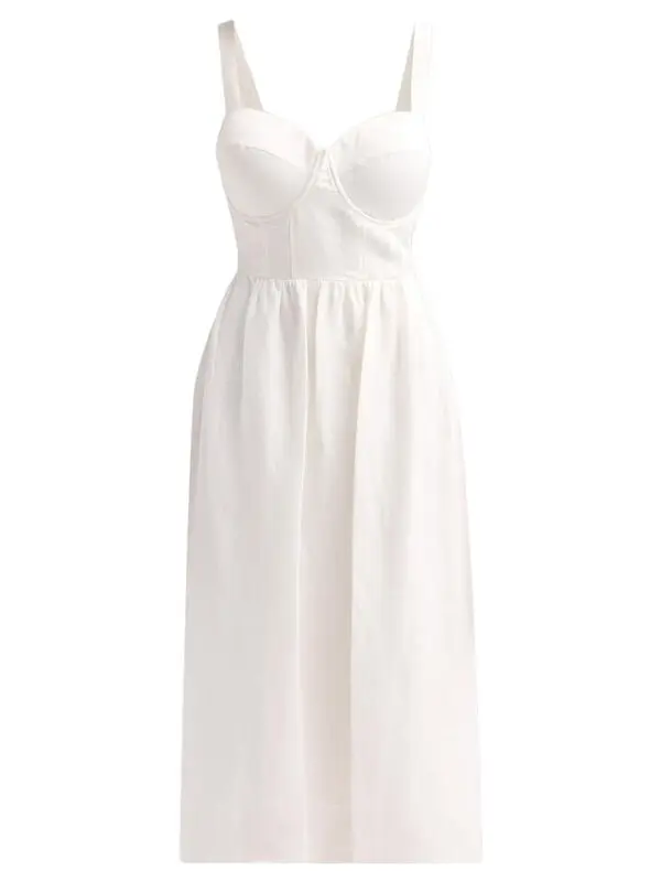 L'Agence Tiani Bustier Linen-blend Midi Dress - Ivory