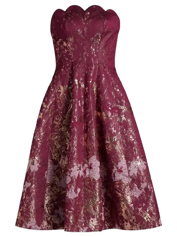 Rene Ruiz Collection Scalloped Brocade Strapless Cocktail Dress - Red