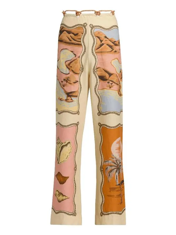 Farm Rio Rio Souvenir Scarves Rope Detail Pants - Beige