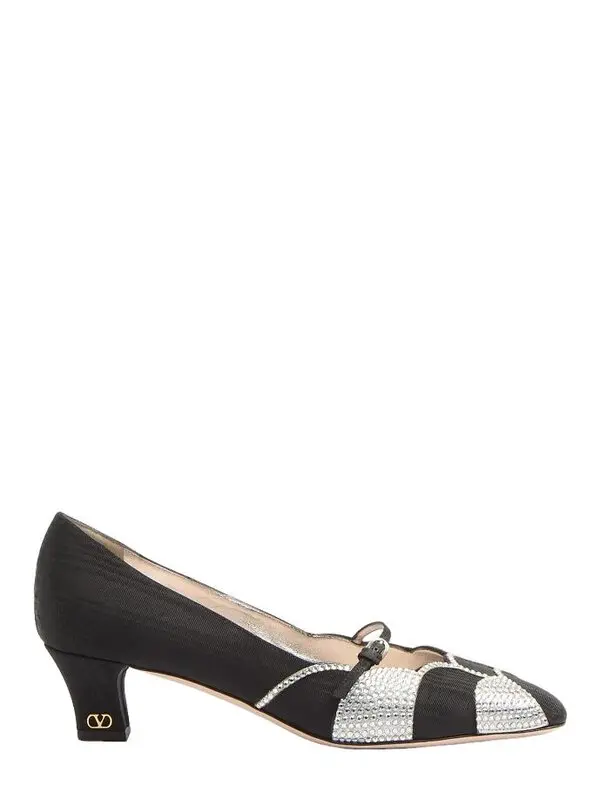 Valentino Garavani Bowow 45mm Pumps In Moirè Fabric With Crystals - Black Silver