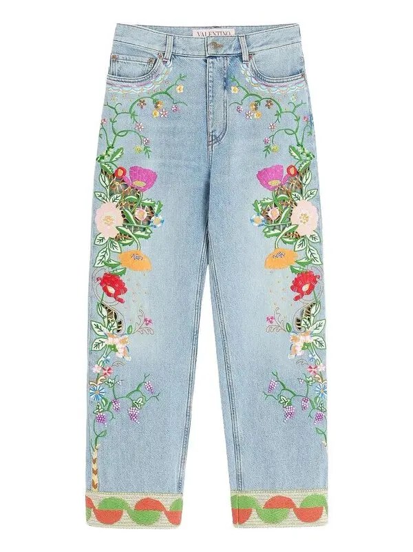 Valentino Garavani Embroidered Denim Pants - Multicolour