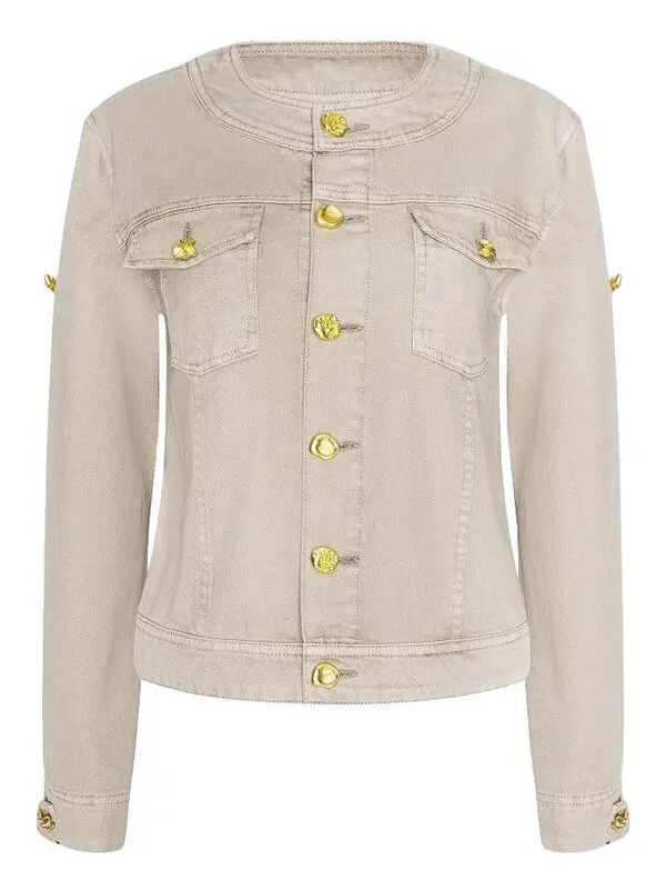 L'Agence Anouk Collarless Denim Jacket - Biscuit
