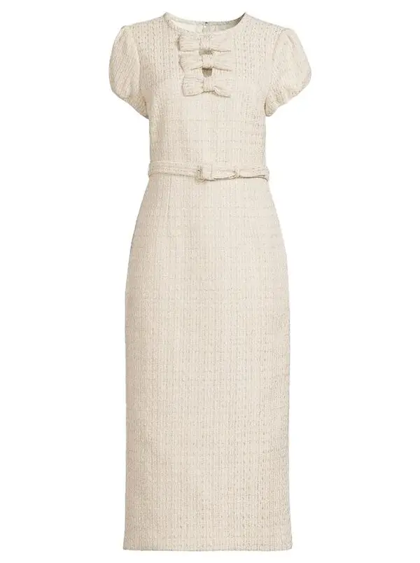 Likely Vonne Bow-detail Metallic Bouclé Midi-dress - White Multi