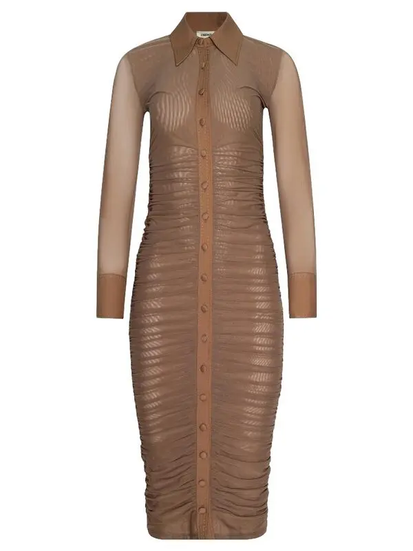 L'Agence Adriana Ruched Body-con Midi Shirtdress - Hazelnut