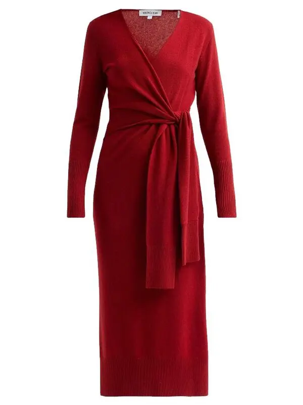 Veronica Beard Salomez Knit Wrap Midi Dress - Cardinal Red