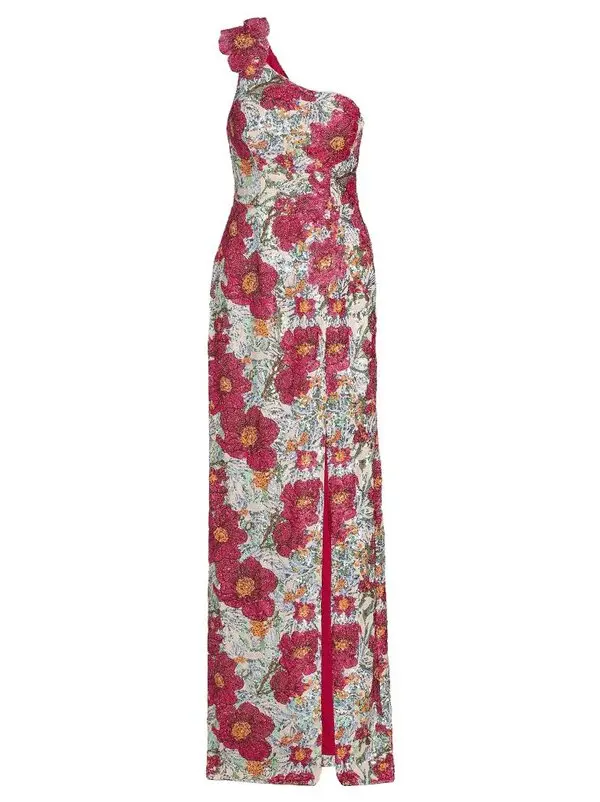 Rene Ruiz Collection One-shoulder Sequin-embellished Column Gown - Red Multi