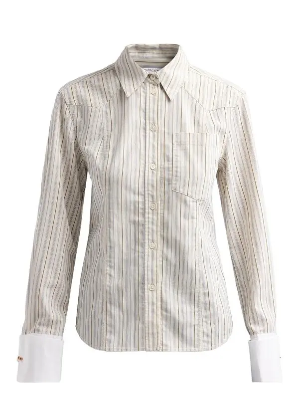 Veronica Beard Rourke Striped Button-front Shirt - Ecru Multi