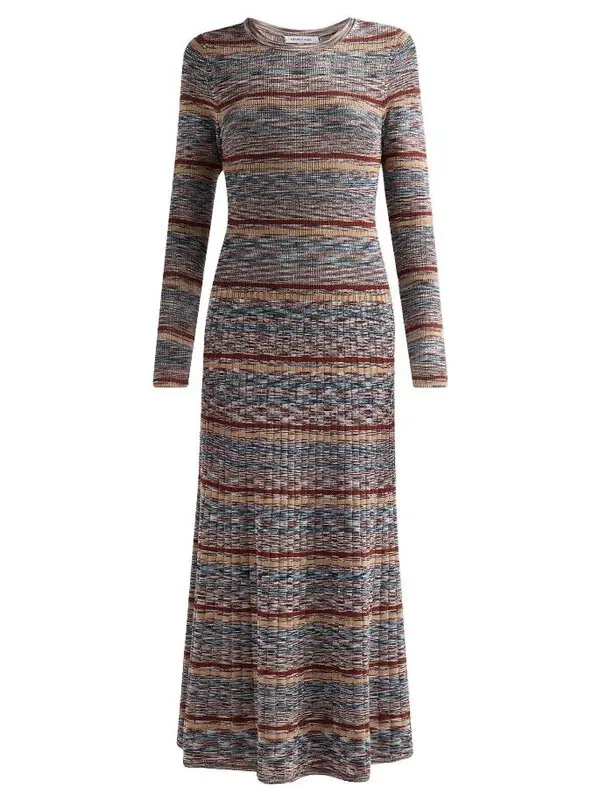 Veronica Beard Nami Striped Rib-knit Midi-dress - Rust Multi
