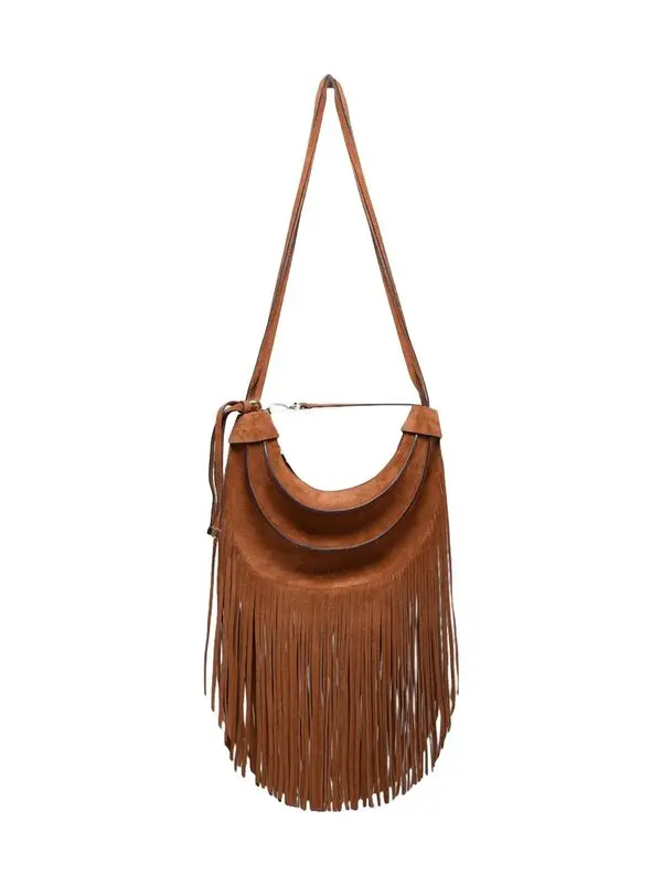 Farm Rio Suede Fringe Hobo Banana Bag - Cuoio